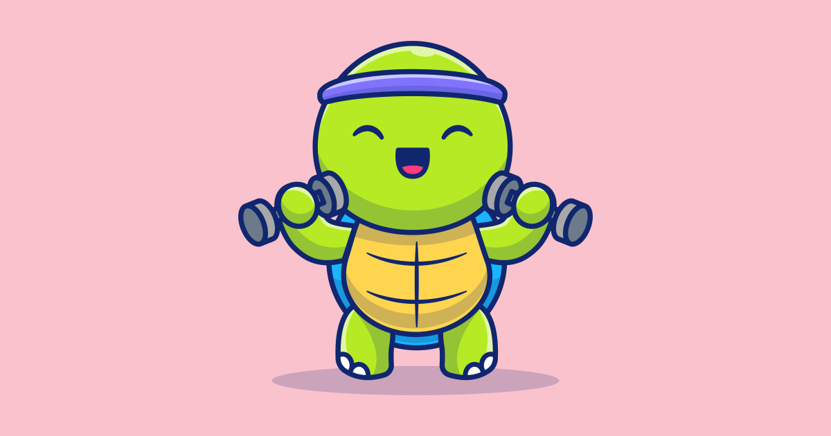 Cute Turtle Lifting Dumbbells Cartoon Illustration - Cute Turtle ...