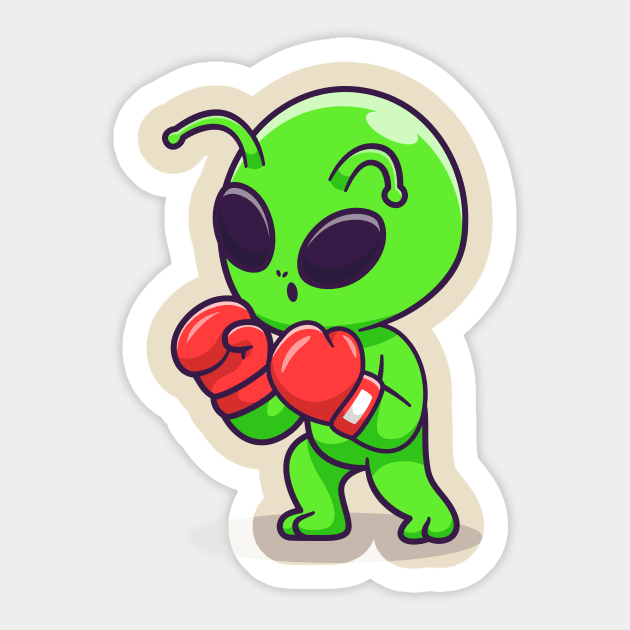 Cute Alien Boxing Cartoon - Cute Alien Boxing Cartoon - Sticker | TeePublic