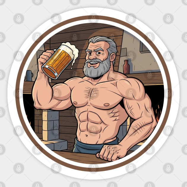 Bodybuilder Daddy Beer - Beer Lover - Sticker | TeePublic