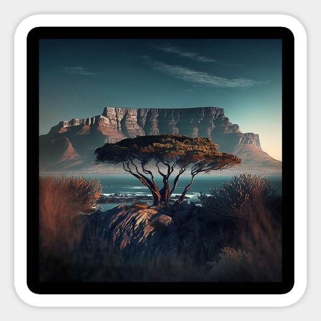 Stylised Table Mountain - Table Mountain - Sticker | TeePublic