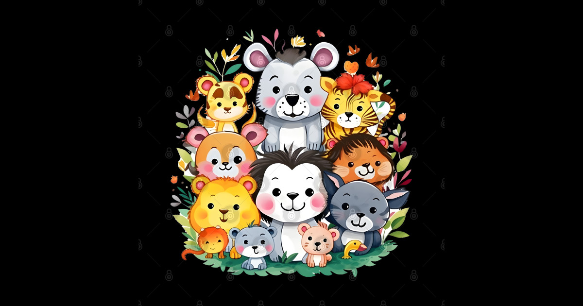 Enchanting Group of Playful Jungle Animal Friends - Jungle Animals ...