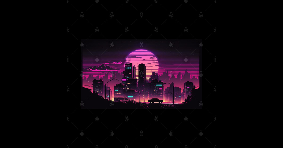 Synthwave City By Night - Synthwave Art - Sticker | TeePublic