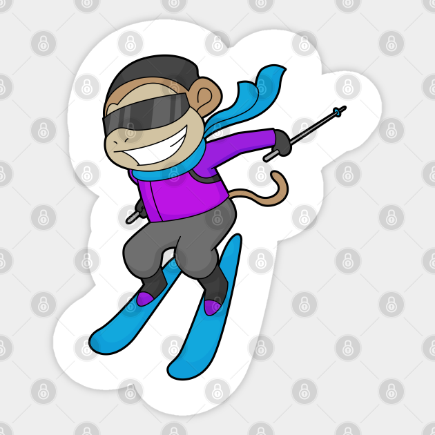 Monkey Skier Ski - Ski - Sticker | TeePublic