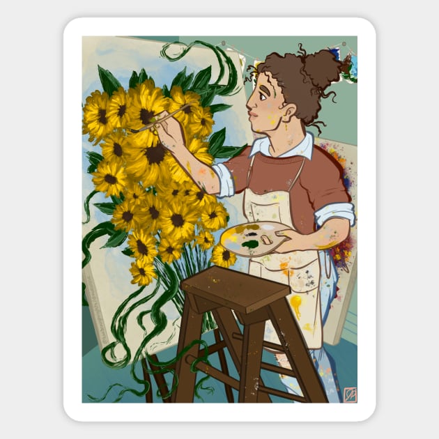 Patty Paints Flowers (with background) - Patty Uris - Sticker | TeePublic