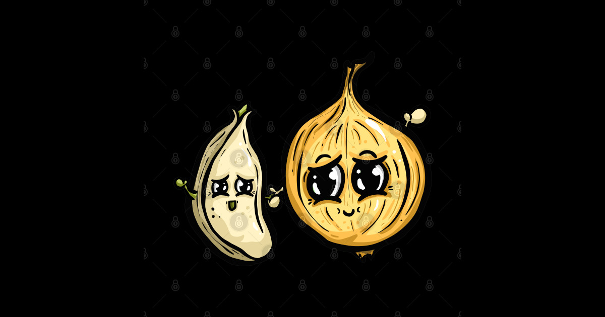 Onion and Garlic Happy Seasoning Friends Cartoon Illustration Mascots ...