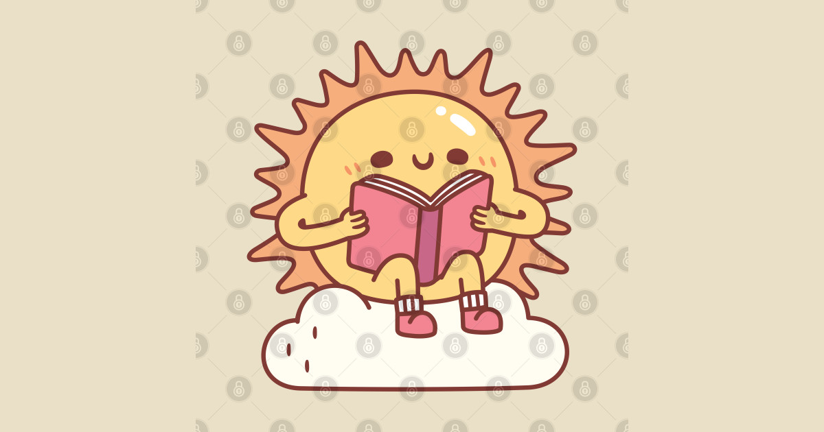 Cute Sun Reading A Book On A Cloud - Cute Sun - T-Shirt | TeePublic