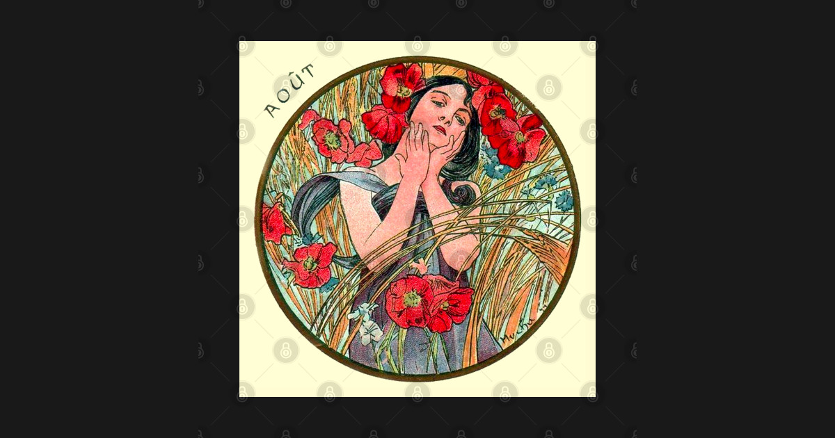 Art Nouveau August Calendar Alphonse Mucha - Art Nouveau - T-Shirt ...
