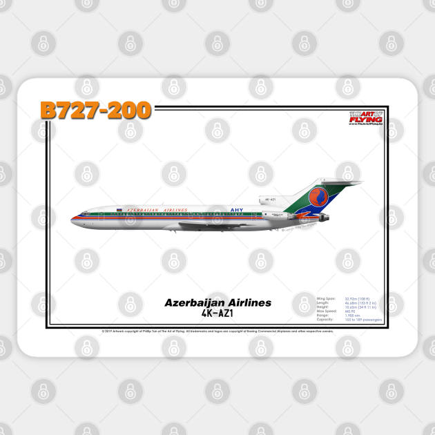 Boeing B727-200 - Azerbaijan Airlines (Art Print) - B727 - Sticker ...