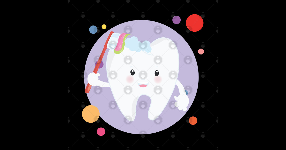 Happy Clean Tooth Washing With Tootbrush Cute Kawaii Design - Dental ...