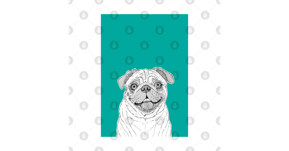 Pug Dog Portrait ( teal background ) - Pug - T-Shirt | TeePublic