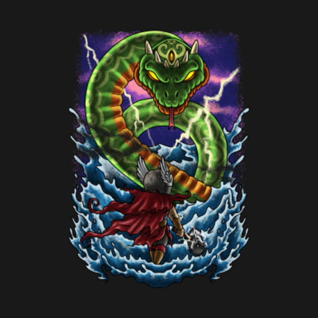 Ragnarok Showdown: Thor vs Jormungandr Design - Thor - T-Shirt | TeePublic