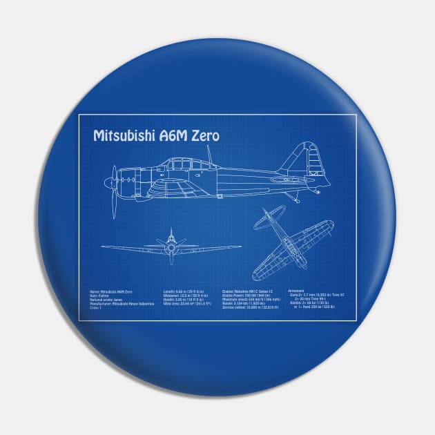 Mitsubishi A6M Zero Airplane Blueprint - AD - A6m Zero - Pin | TeePublic