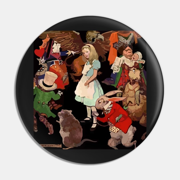 Alice in Wonderland and her Animals - Alice In Wonderland - Pin | TeePublic