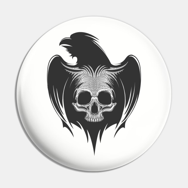 Silhouette of raven with human skull Tattoo. Emblem of death and ...
