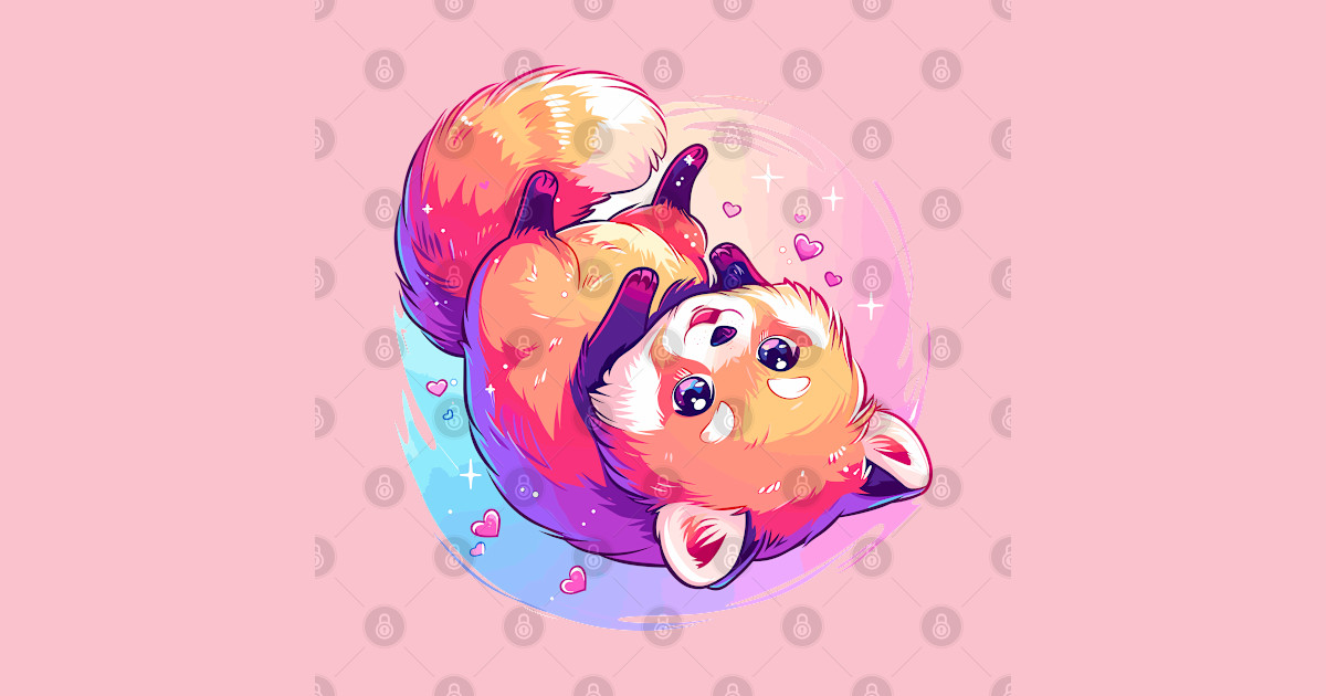 Happy young red panda with vivid colors - Red Panda - T-Shirt | TeePublic