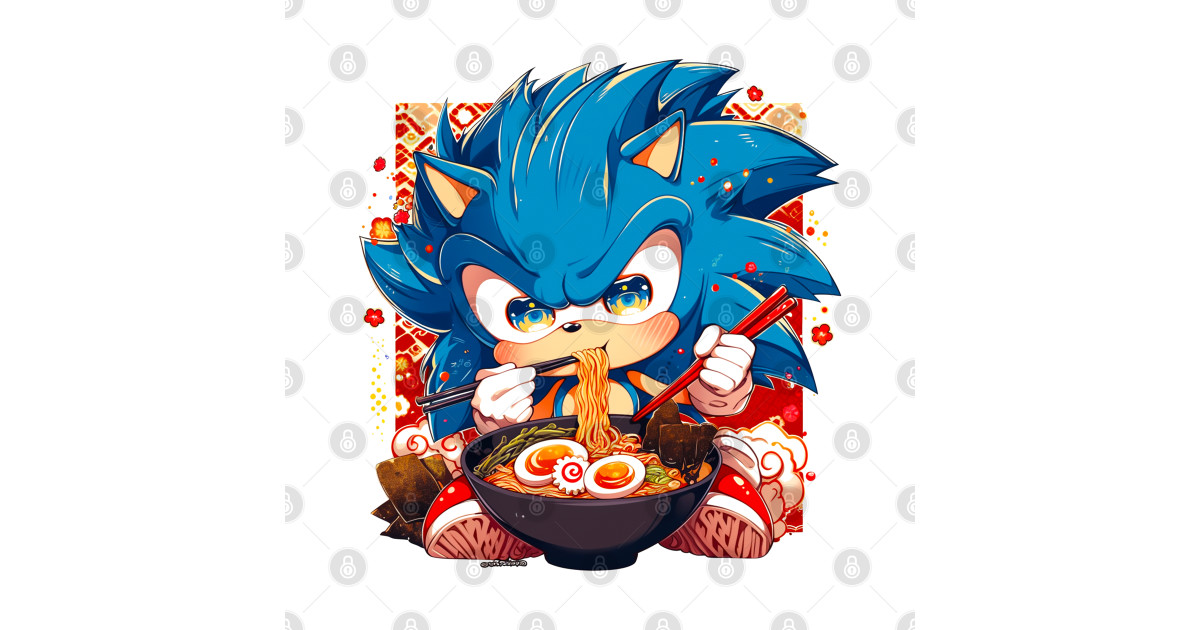 sonic eat ramen - Sonic - T-Shirt | TeePublic