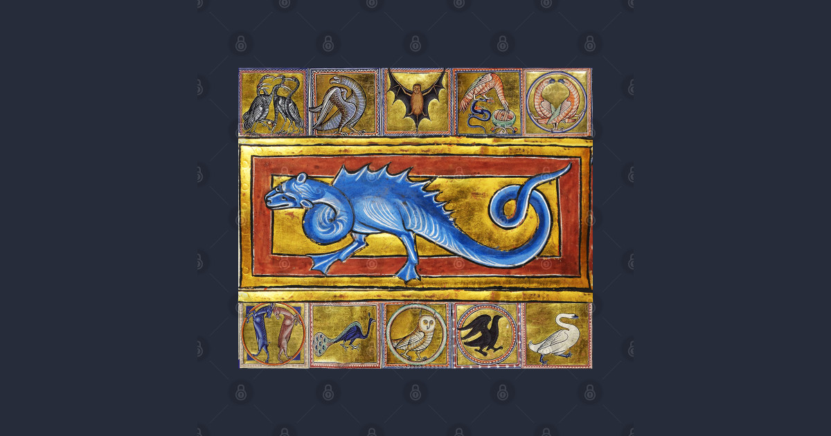 MEDIEVAL BESTIARY,SEPS LEGENDARY SNAKE , FANTASTIC ANIMALS IN GOLD RED ...