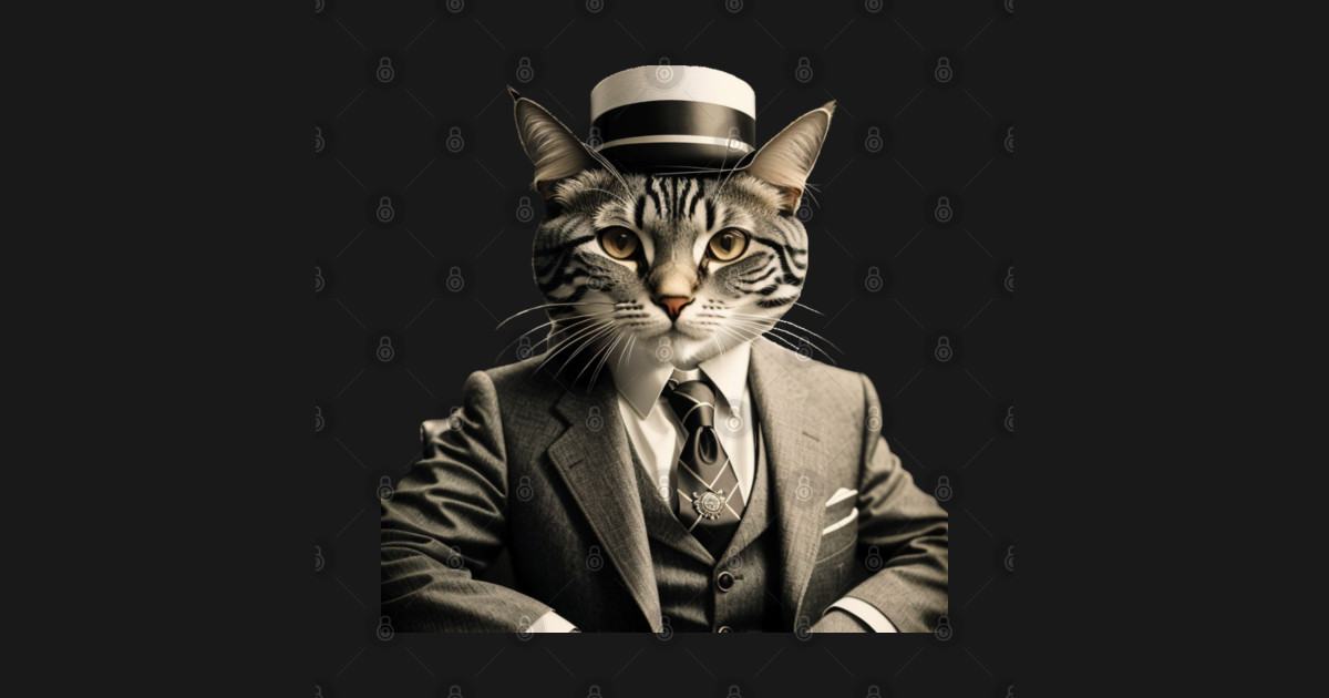 Vintage 1940s Mobster Cat - Funny Cats - T-Shirt | TeePublic