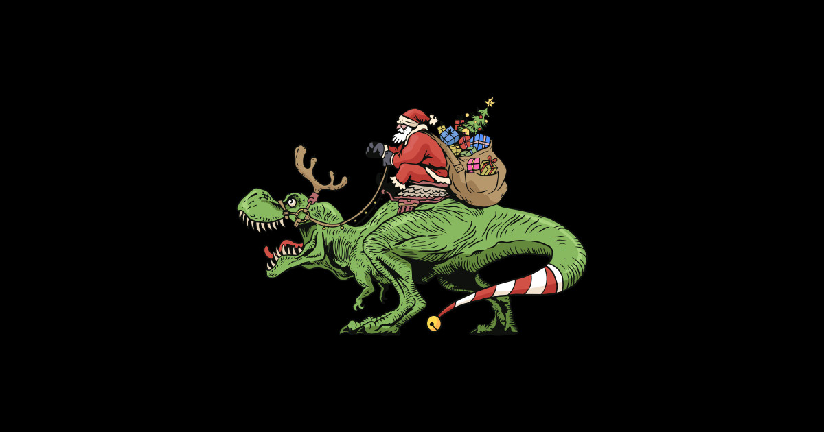 Santa Claus Riding a T-Rex - Santa Riding Dinosaur - Posters and Art ...