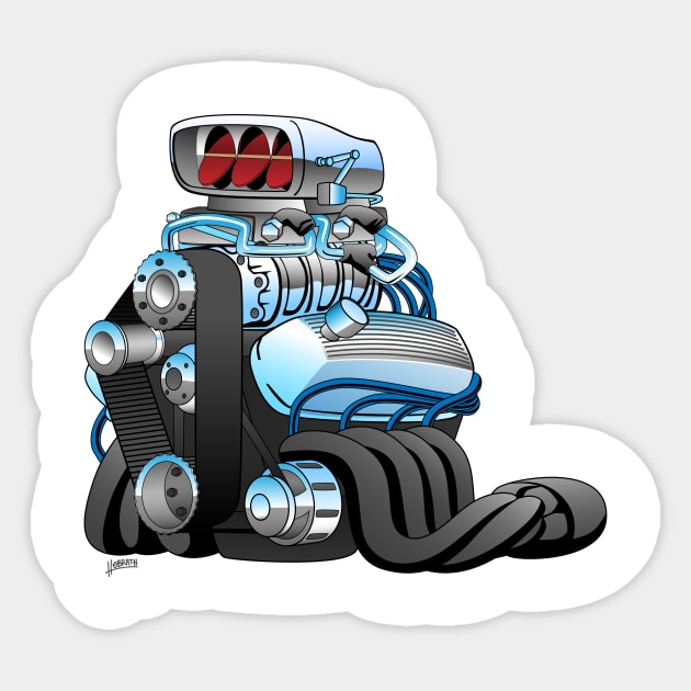 Hotrod Racing Car Engine Cartoon Illustration - Engine - Sticker ...