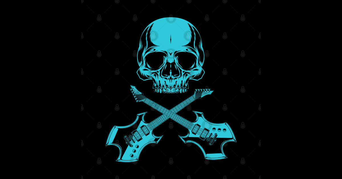 Skull Guitars Rocker Heavy Metal Guitarist - Skull - Sticker | TeePublic