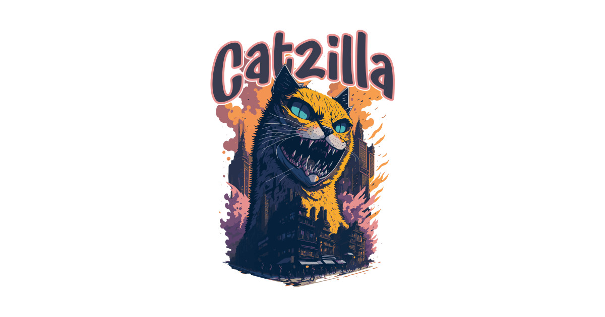 Catzilla Unleashed Funny Cartoon-Style Feline - Catzilla Cat - T-Shirt ...