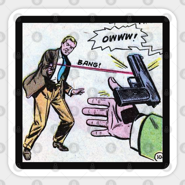 Comic Man Shooting a Gun - Gun - Sticker | TeePublic