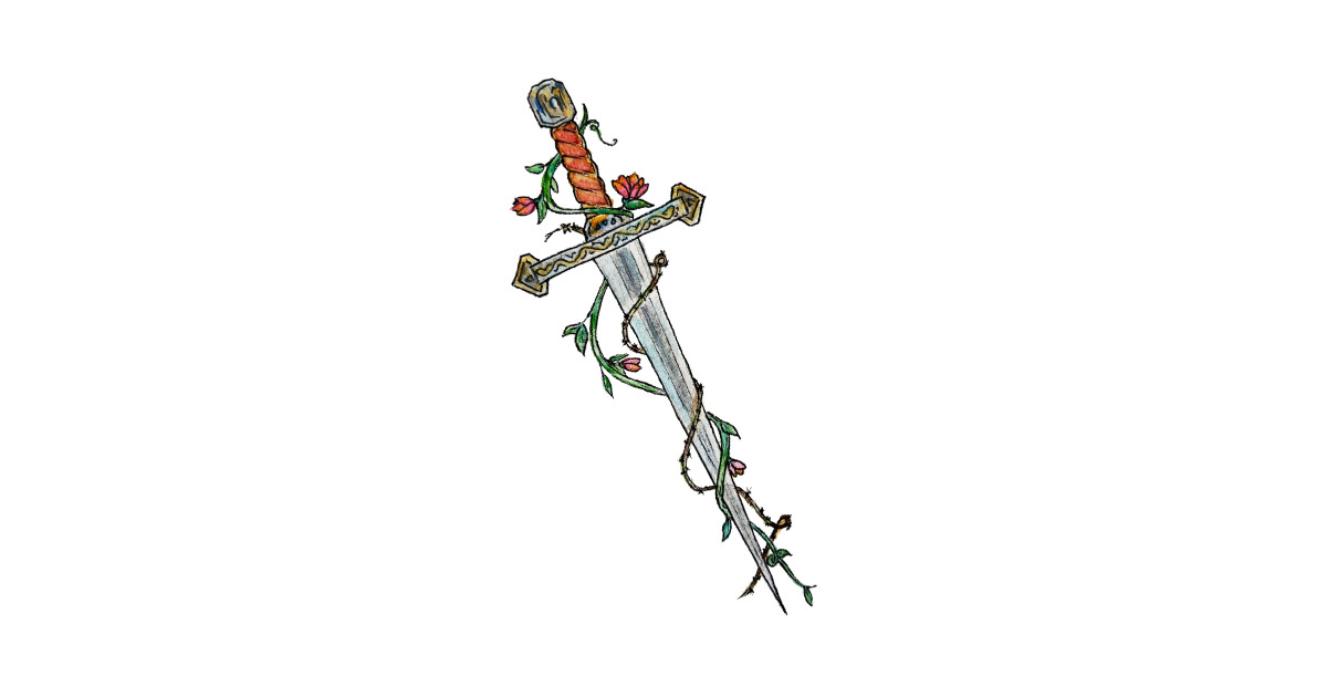 Watercolor Sword With Vines and Flowers - Watercolor - T-Shirt | TeePublic