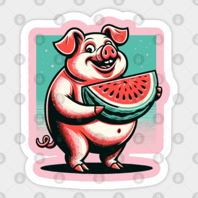 Pig with watermelon slice - Fat Pig - Sticker | TeePublic