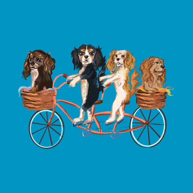 Four Cavalier King Charles Spaniels Riding a Bike - Cavalier King ...