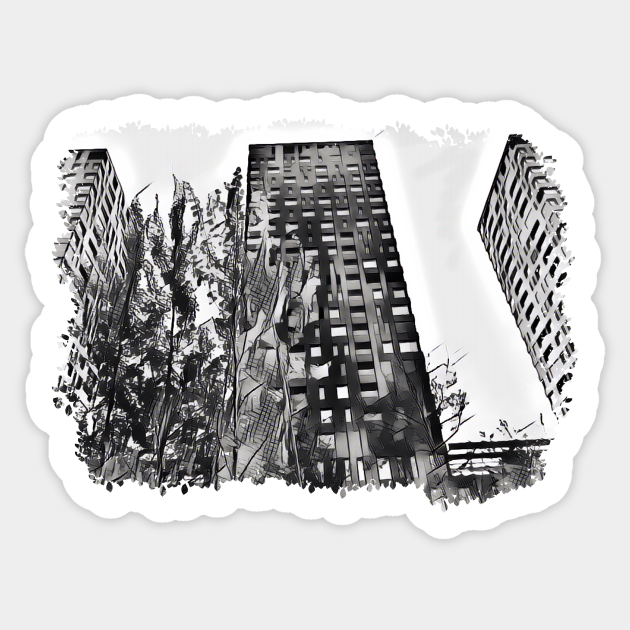 Black and White Tower Blocks - Black And White - Sticker | TeePublic