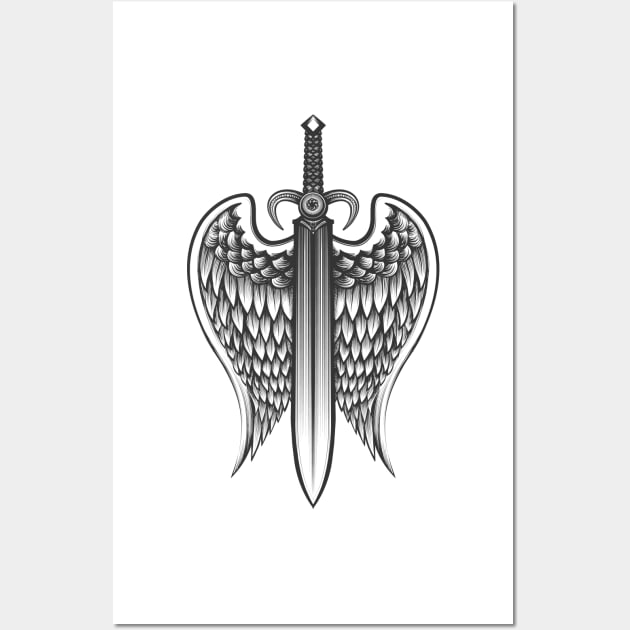Sword with wings Tattoo - Sword Tattoo Wing Vector Illustration D ...