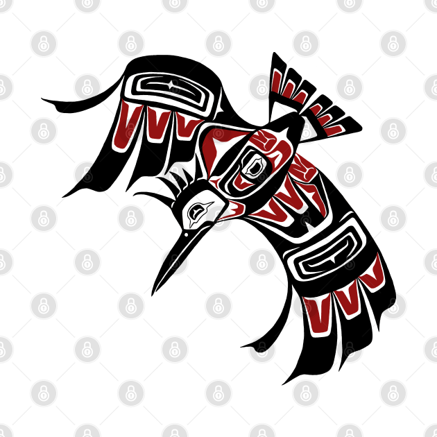 Tlingit style Kingfisher, PNW design - Pnw Style Bird - T-Shirt | TeePublic