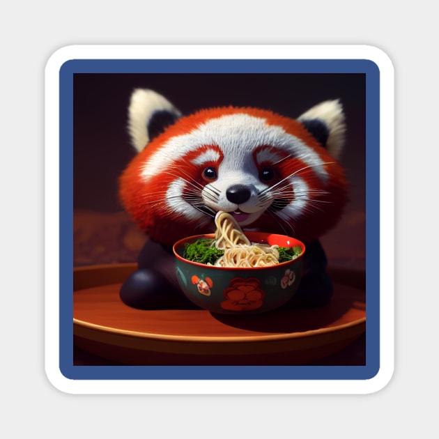 Kawaii Red Panda Eating Ramen - Red Panda - Magnet | TeePublic