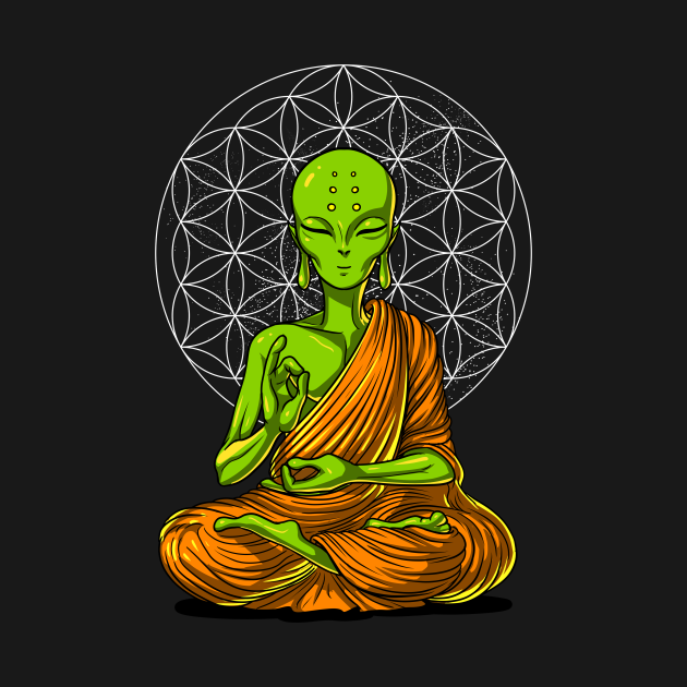 Space Alien Buddha - Alien Yoga - T-Shirt | TeePublic