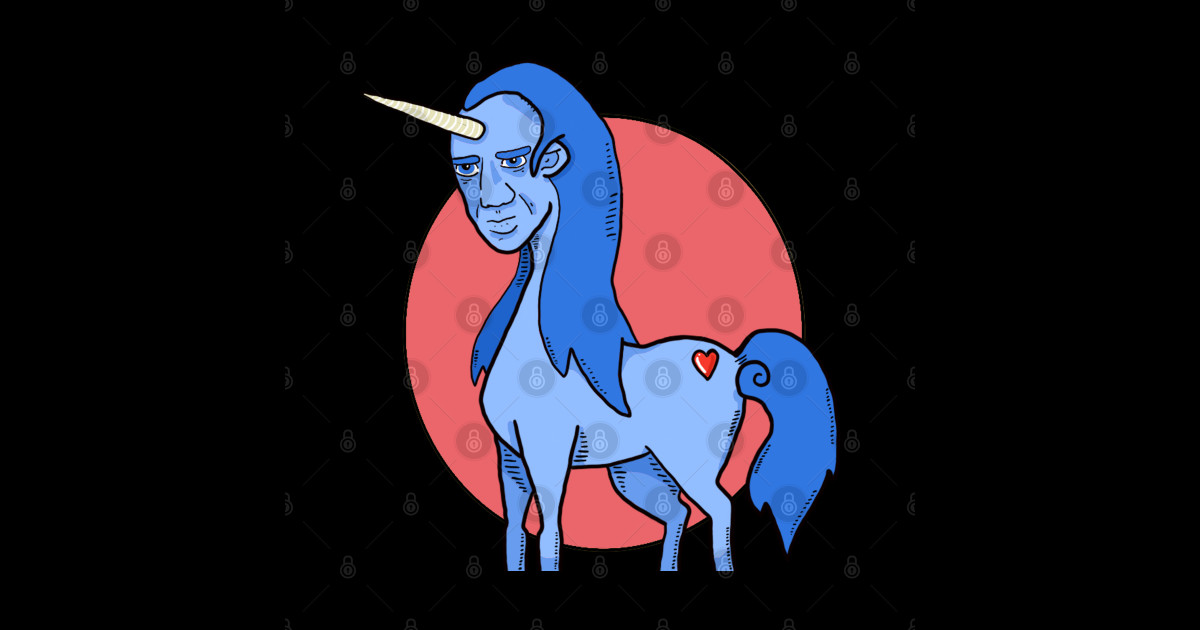 Nic Cage unicorn in blue - Nic Cage - Sticker | TeePublic