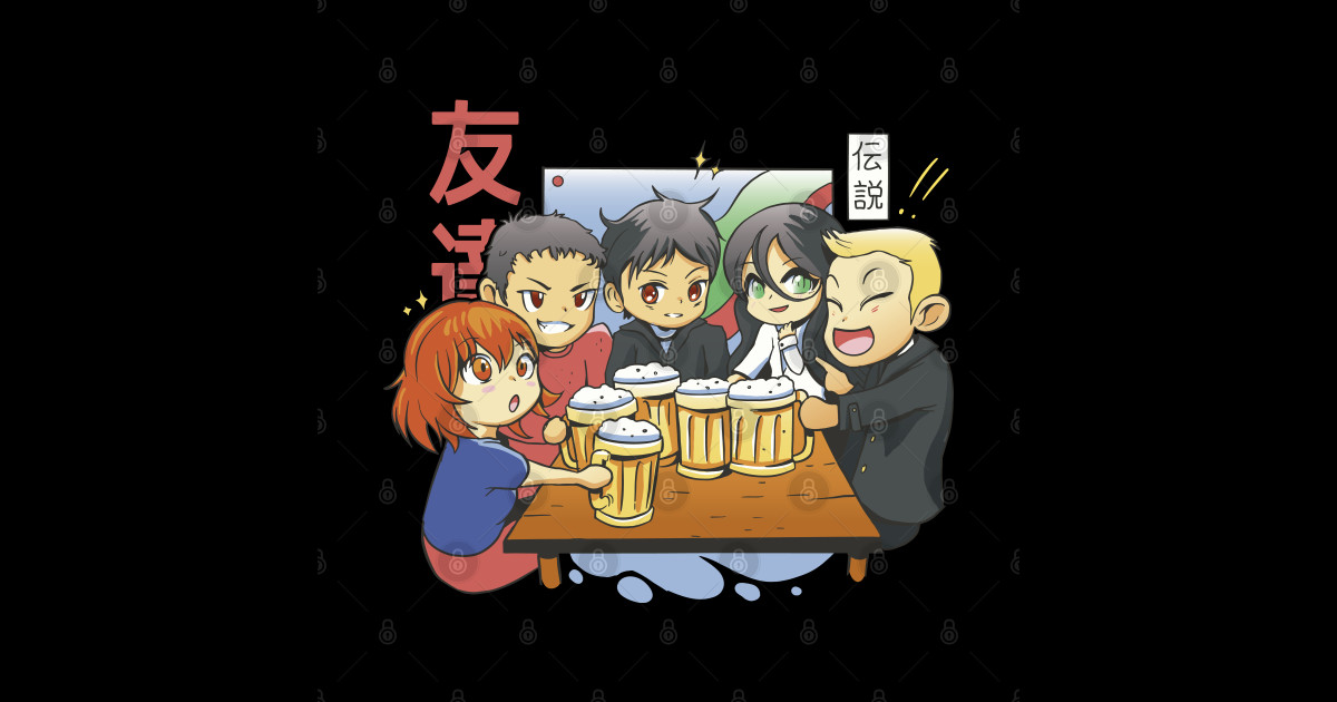 Chibi Friends Drinking Beer - Chibi - Sticker | TeePublic