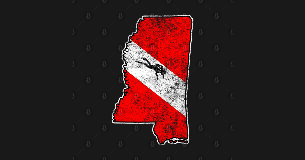 Mississippi Dive Flag Scuba Diving State Map Dive Flag Distressed ...