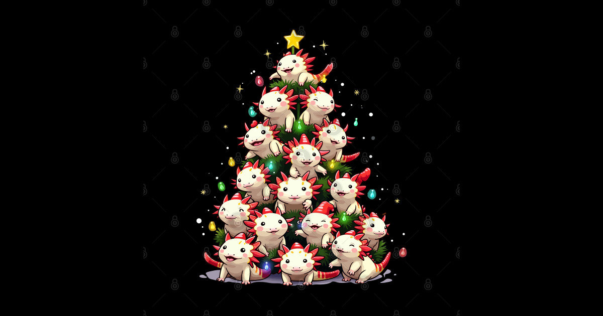 Christmas Axolotl Tree Funny Holiday Axolotls with Santa Hats ...