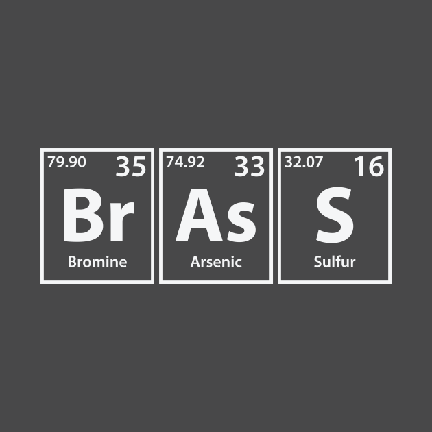 Brass (Br-As-S) Periodic Elements Spelling - Brass - T-Shirt | TeePublic