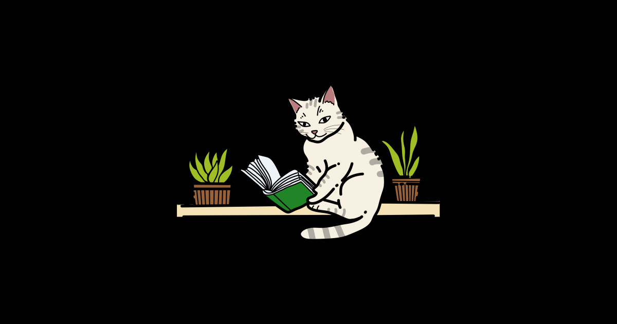 cat reading book - Cat Reading - Sticker | TeePublic