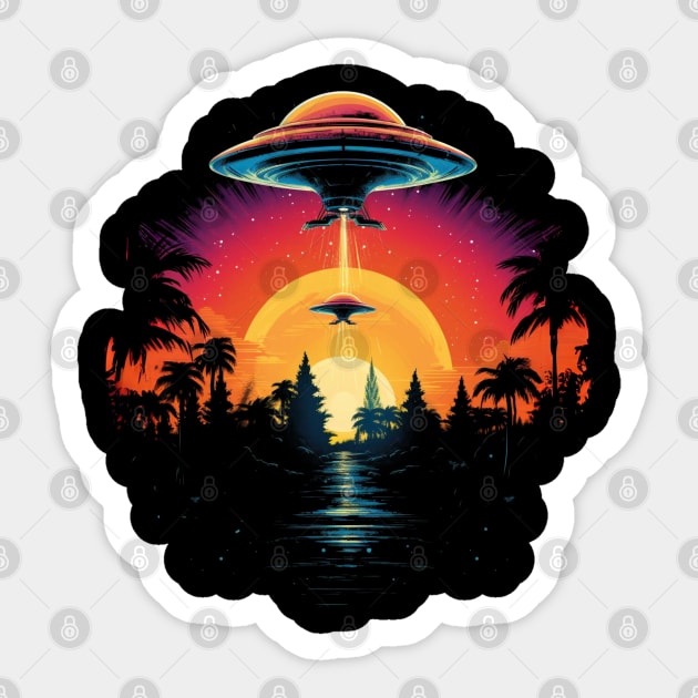 Neon Alien Invasion - Ufo - Sticker | TeePublic