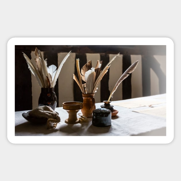 Feather Quill and ink bottles - Mary Ardens Farm - Sticker | TeePublic