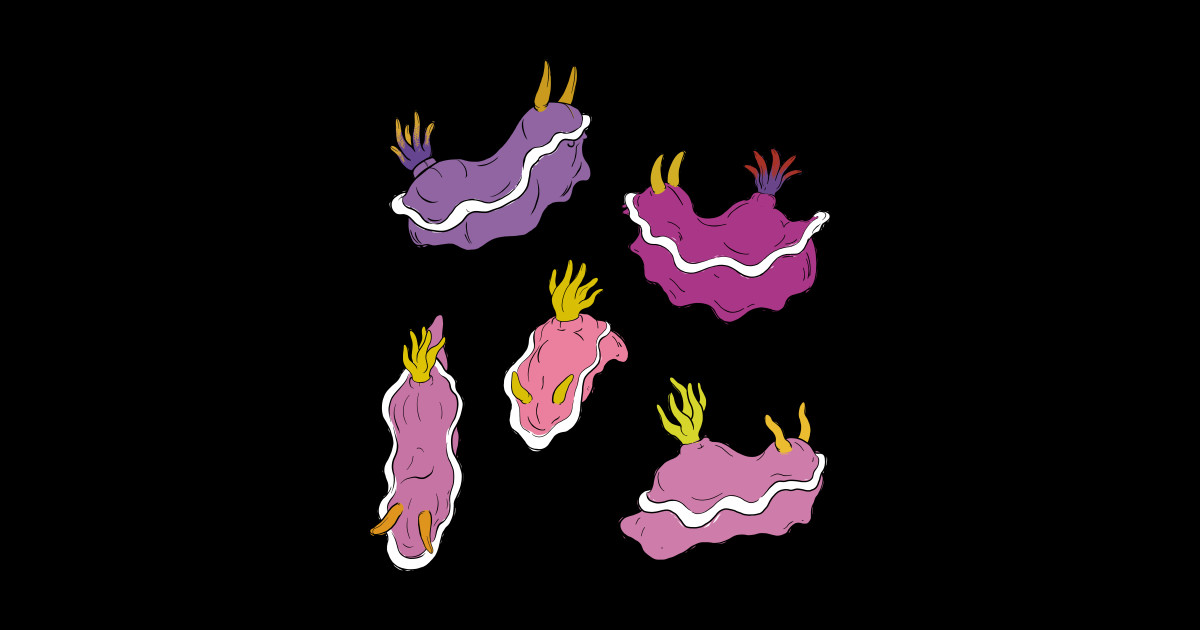 Pink and Purple Sea Slugs Linocut - Nudibranch - Sticker | TeePublic