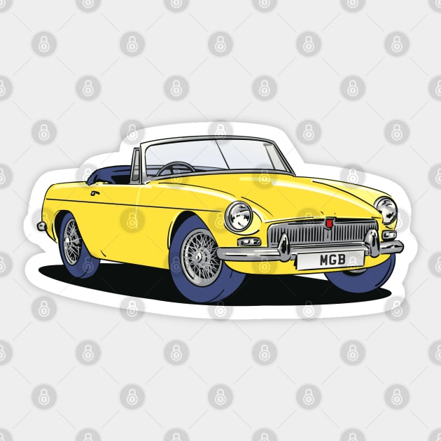 MGB Vintage Car in Gold Yellow - Classic Car - Sticker | TeePublic