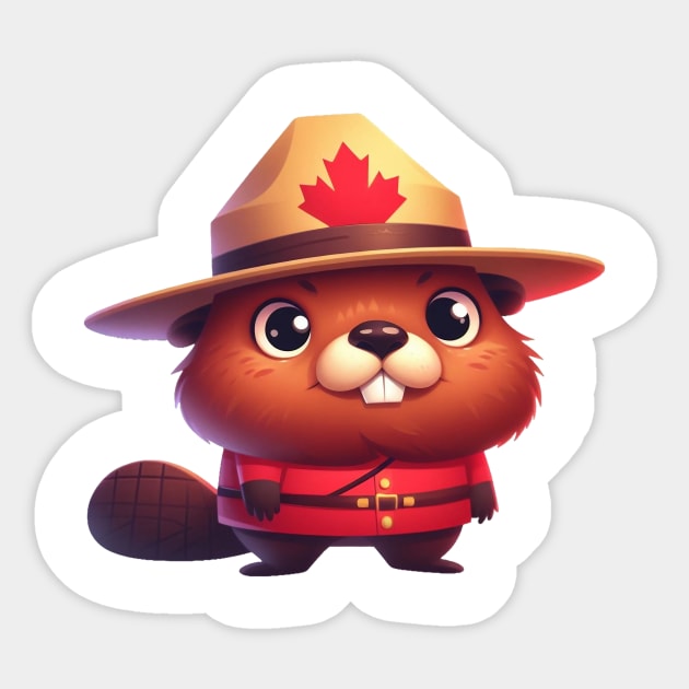 Cute Canadian Mountie Beaver Illustration - Canadian Beaver - Sticker ...