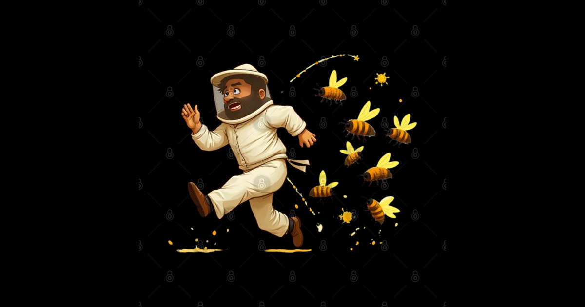 Beekeeper Chased By Bees - Beekeeper Chased By Bees - Sticker | TeePublic