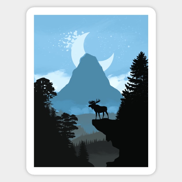 Moose at night - Nature - Sticker | TeePublic