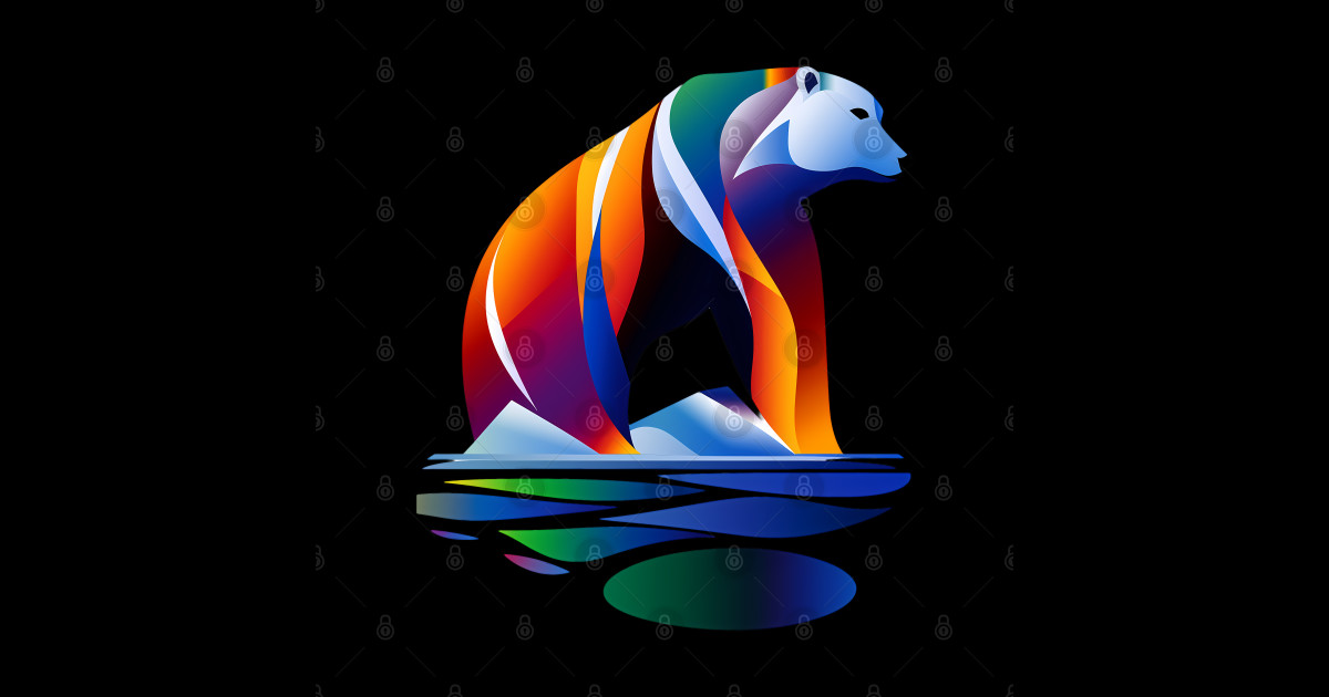 Minimalist and stylized polar bear, an aurora of color for lovers of ...