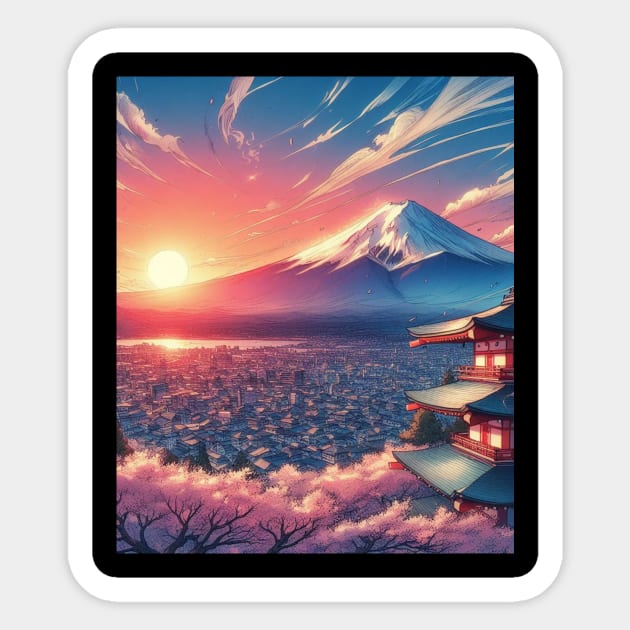 Mount Fuji - Anime Drawing - Mount Fuji - Sticker | TeePublic